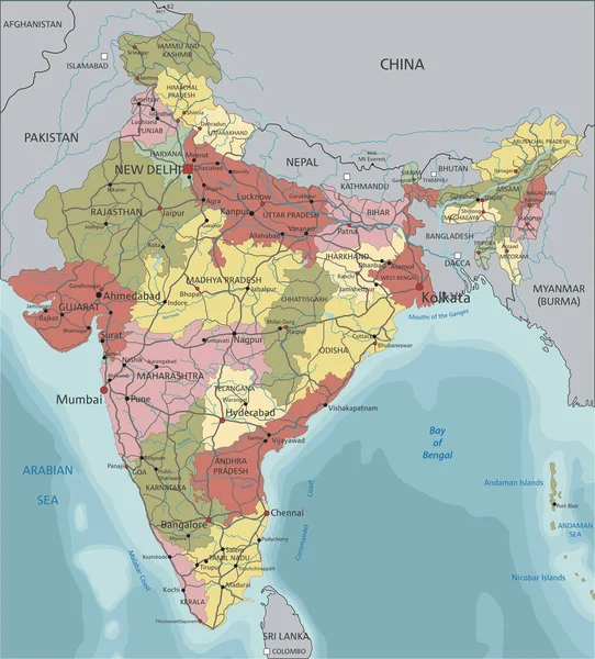 India Highly Detailed Political Map National Flag Stock Vector by ...