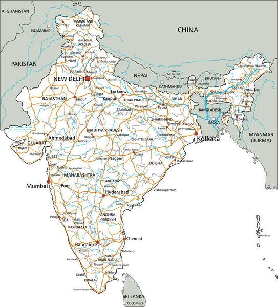 High Detailed India Physical Map Stock Vector by ©delpieroo 544810726