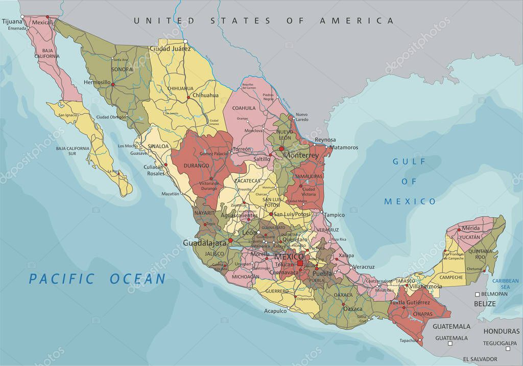 Mapa Político México Altamente Detallado Vector de stock por ©delpieroo ...