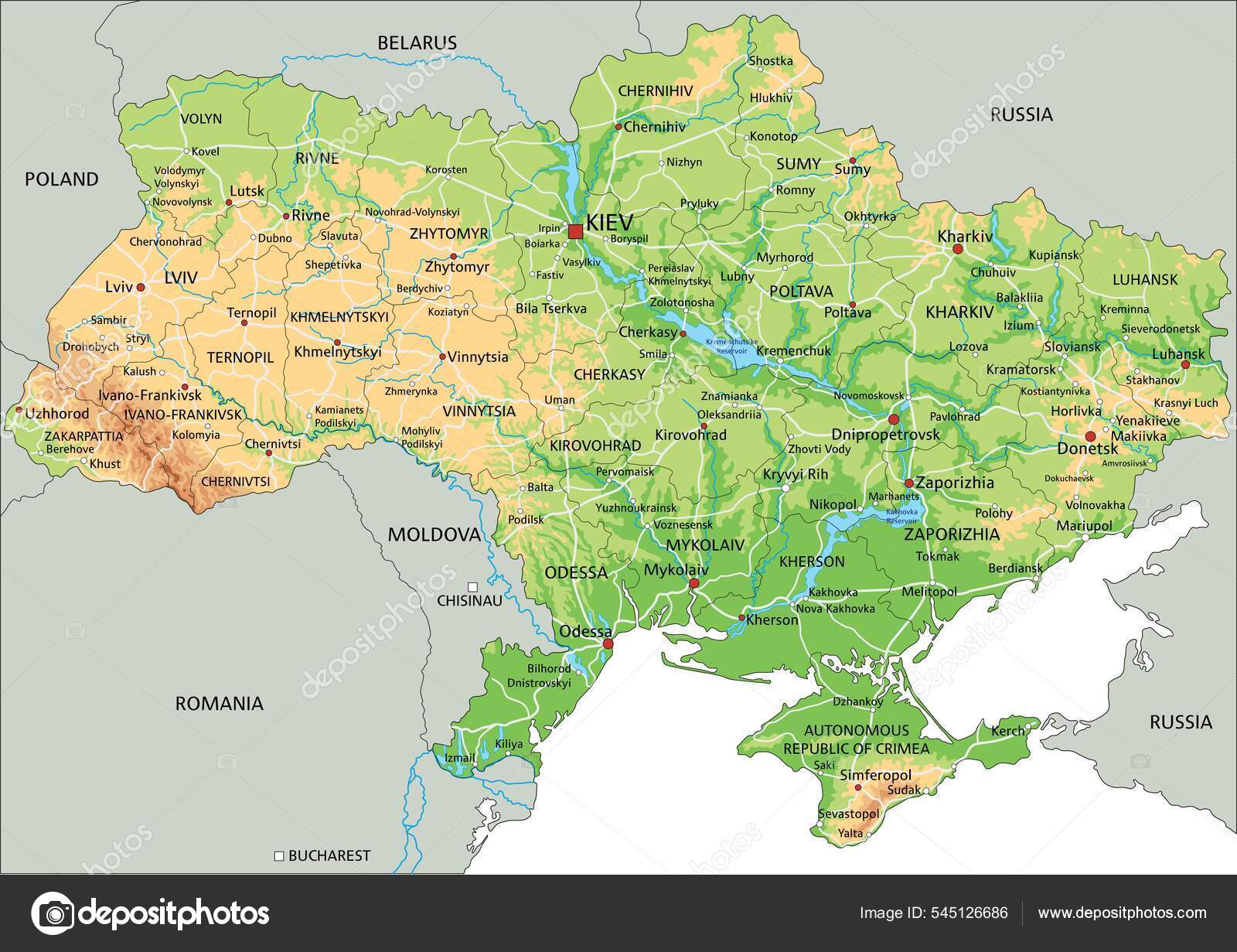 High Detailed Ukraine Physical Map Labeling Stock Vector by ©delpieroo ...