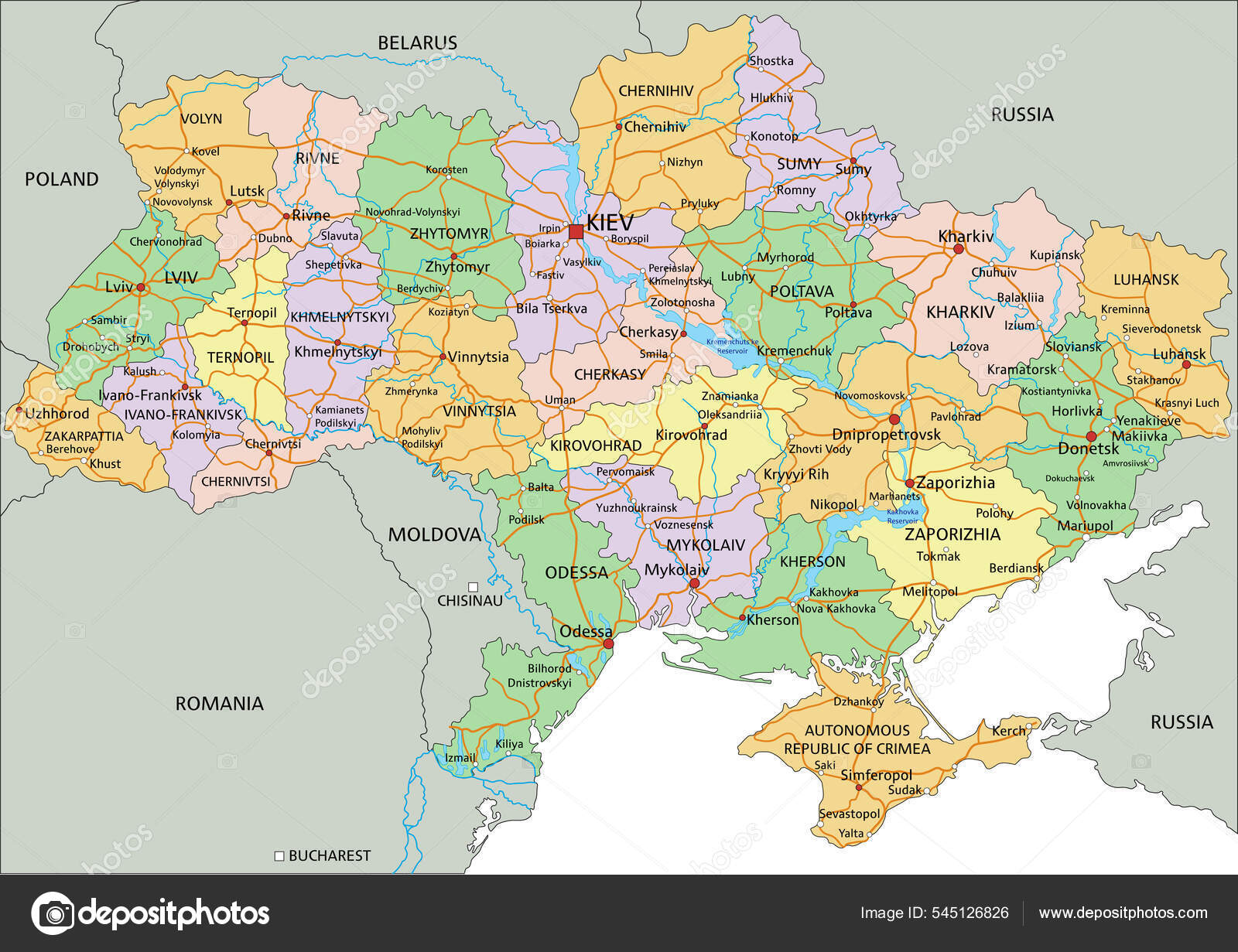 Ucrania Mapa Político Editable Altamente Detallado Con Etiquetado ...