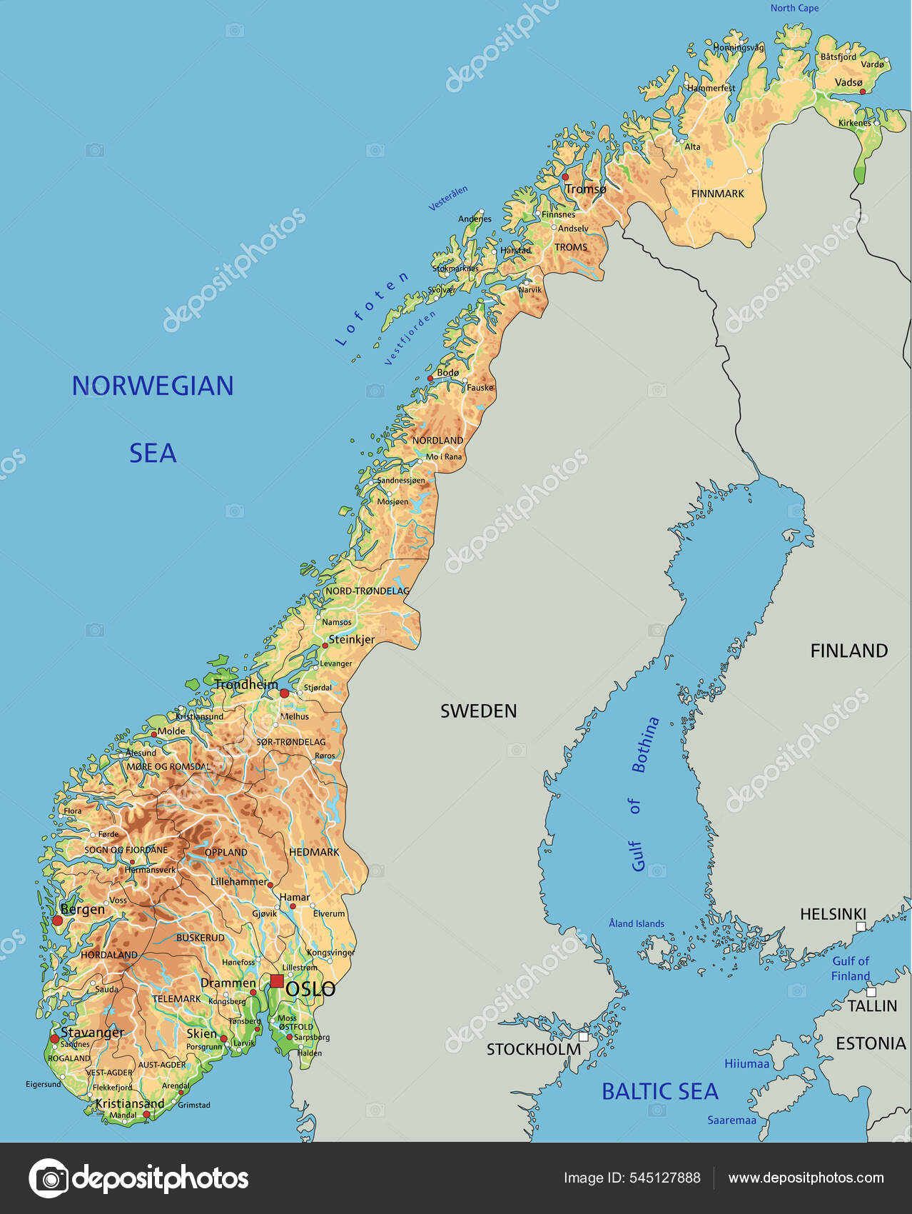 High Detailed Norway Physical Map Labeling Stock Vector by ©delpieroo ...