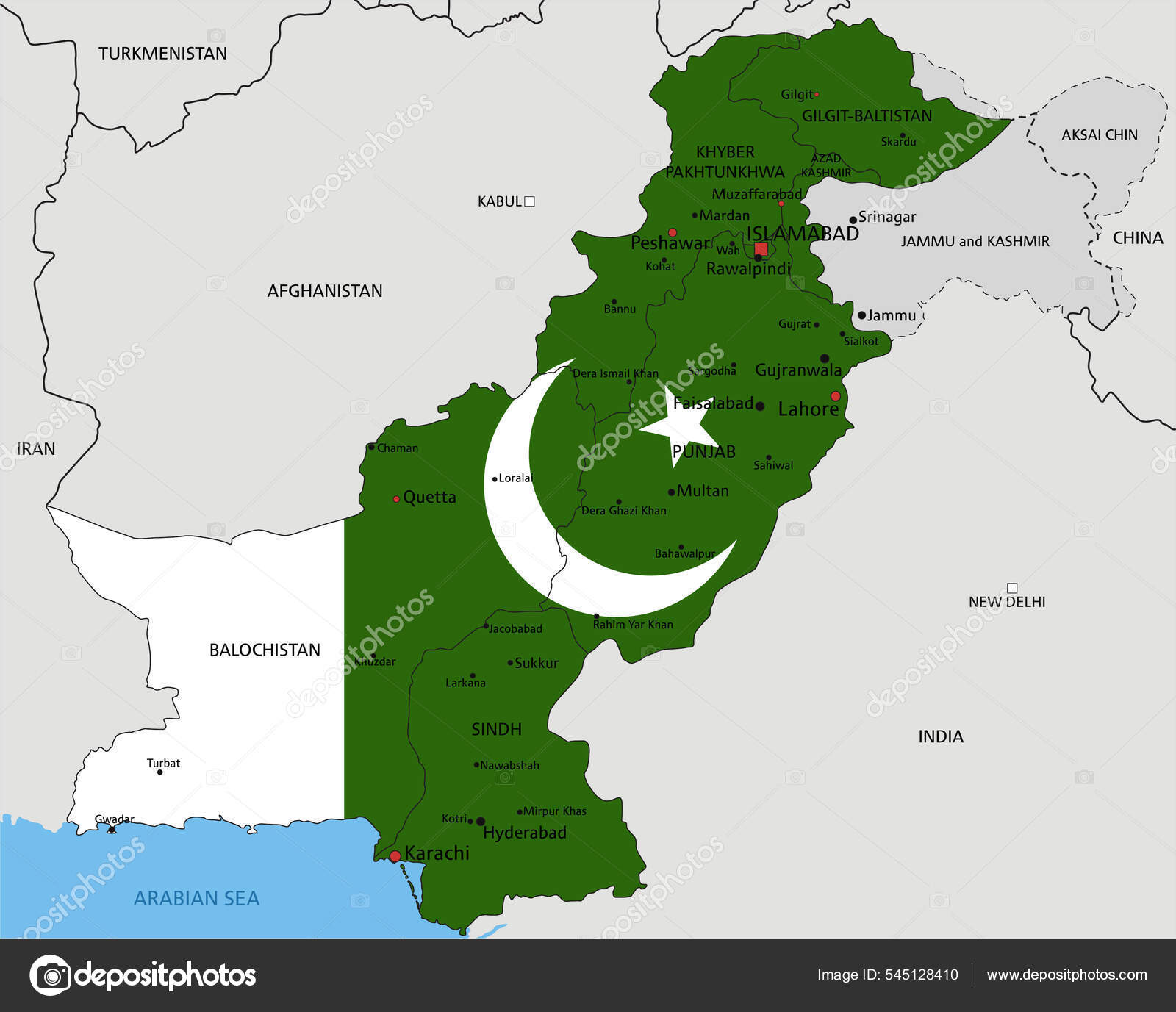 Paquistão Mapa Político Altamente Detalhado Com Bandeira Nacional ...