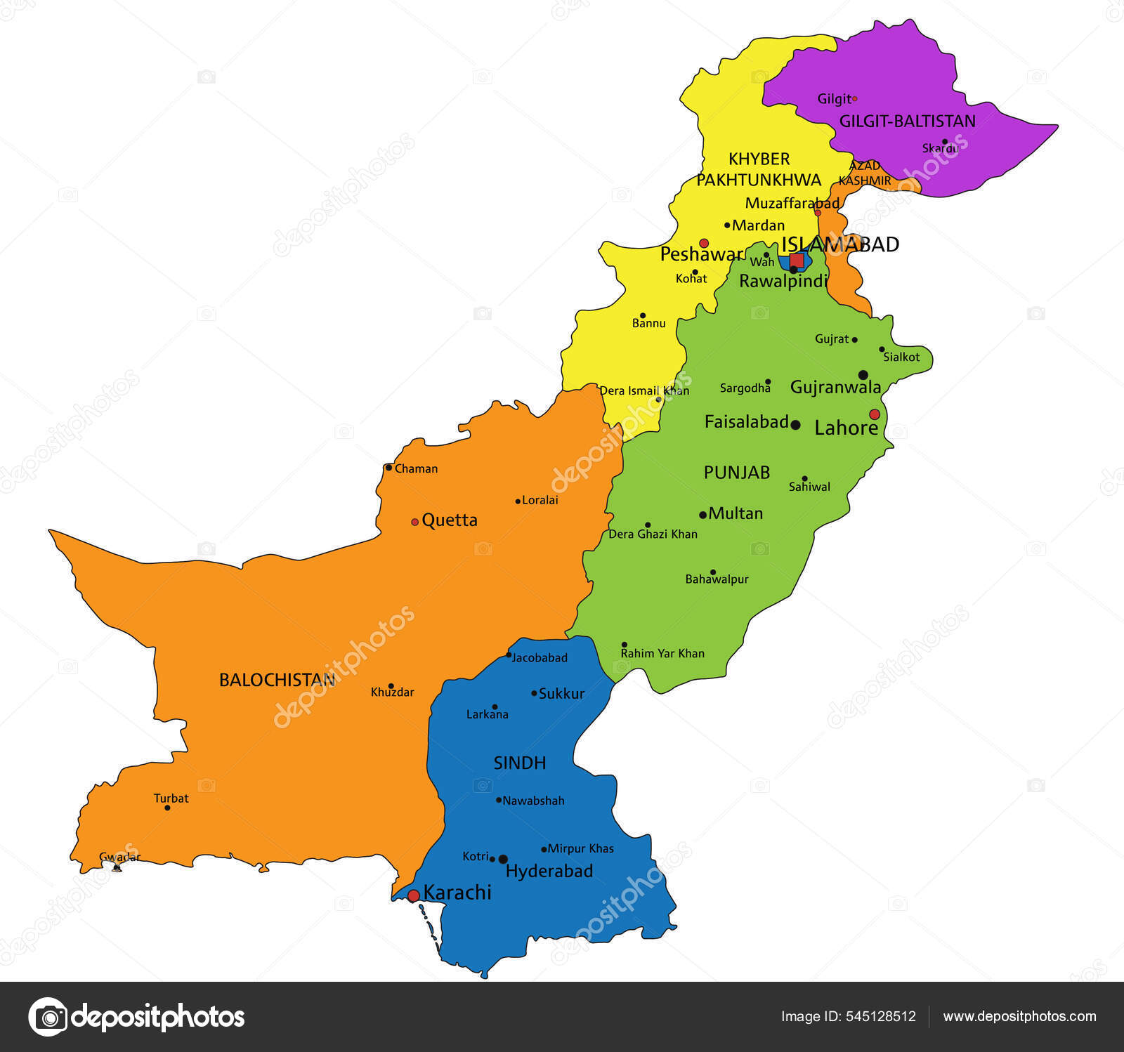 Colorido Mapa Político Pakistán Con Capas Claramente Etiquetadas ...