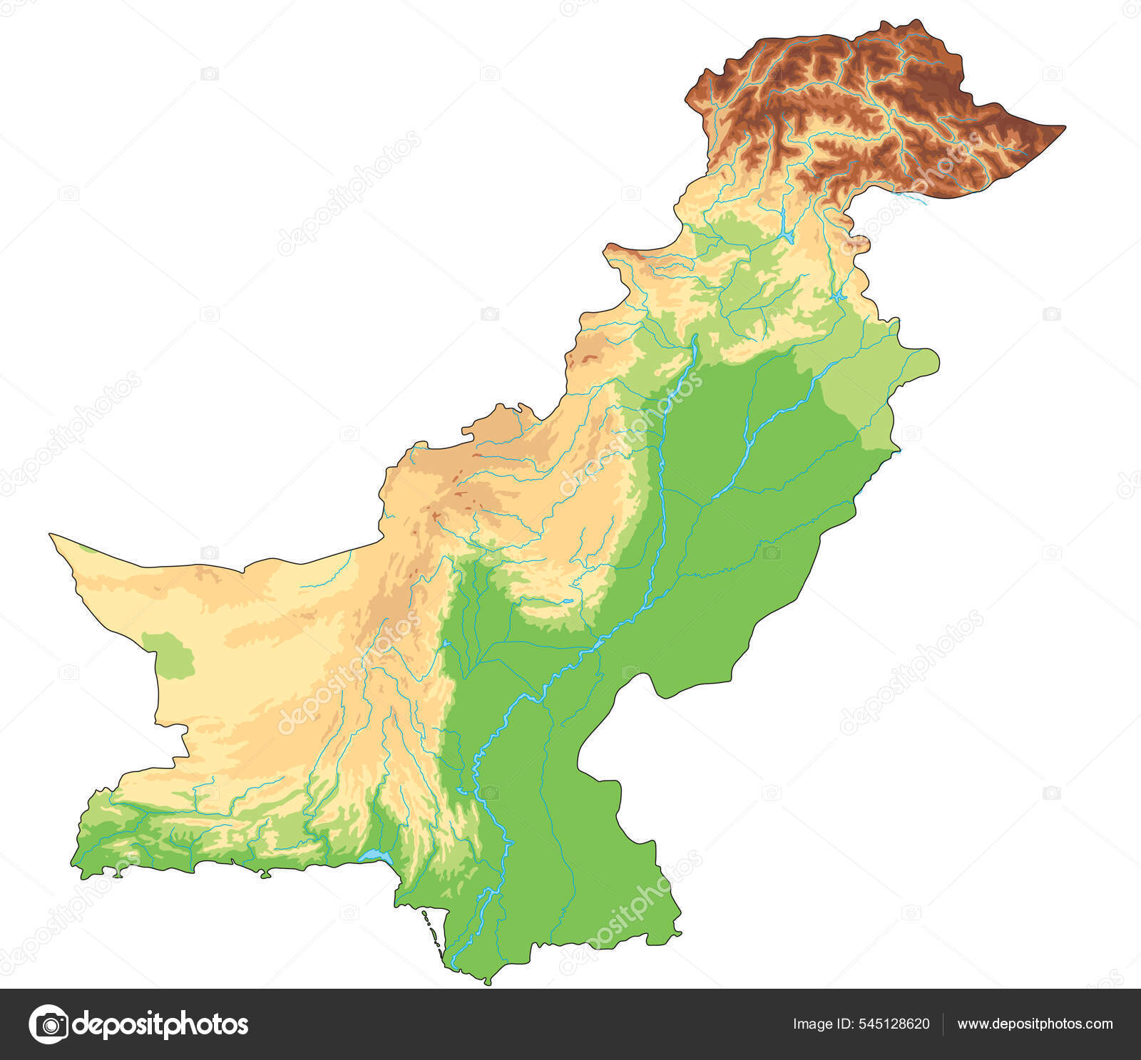 Image vectorielle Carte Physique Pakistan Très Détaillée par ©delpieroo ...