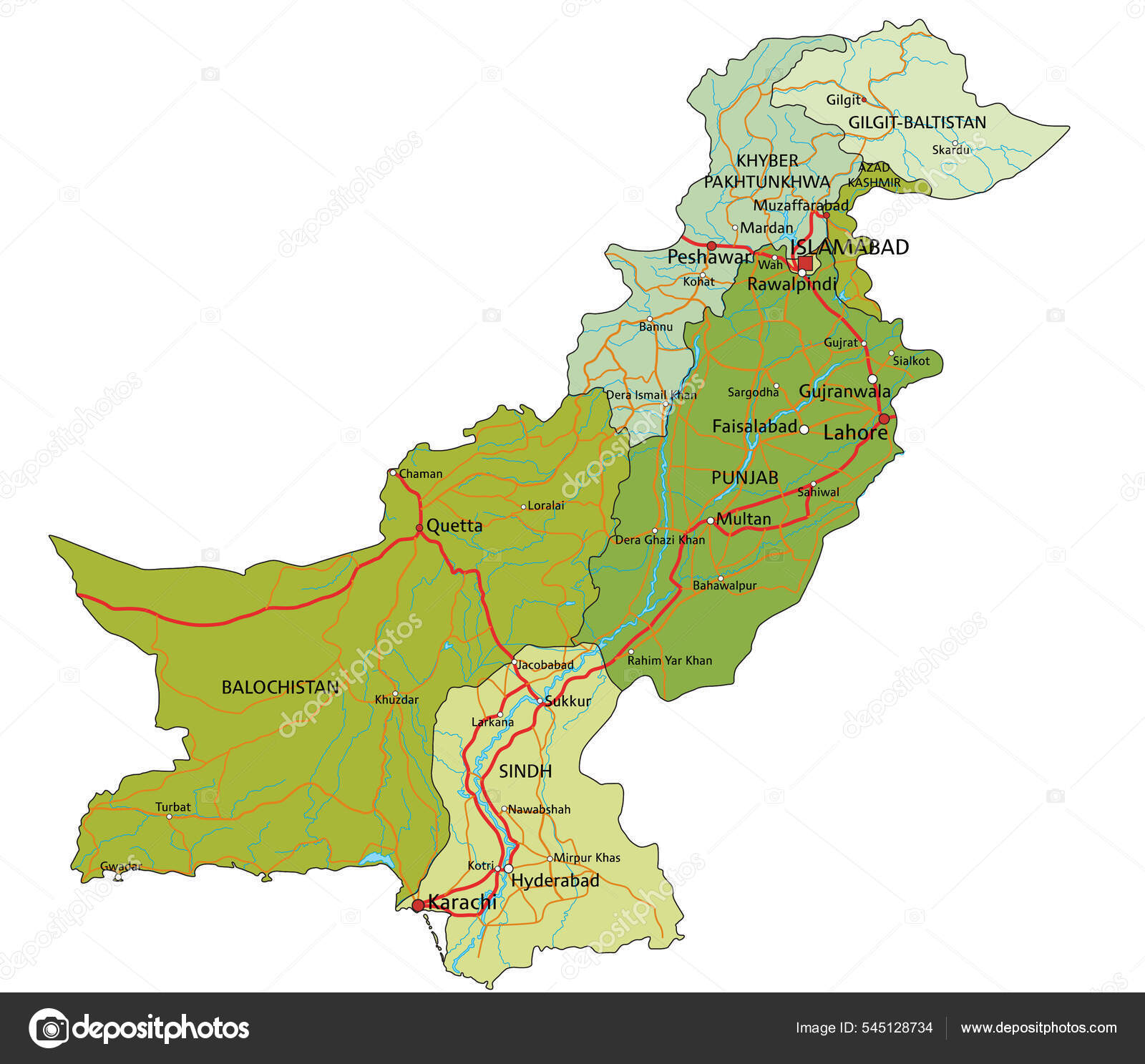 Highly Detailed Editable Political Map Separated Layers Pakistan Stock ...