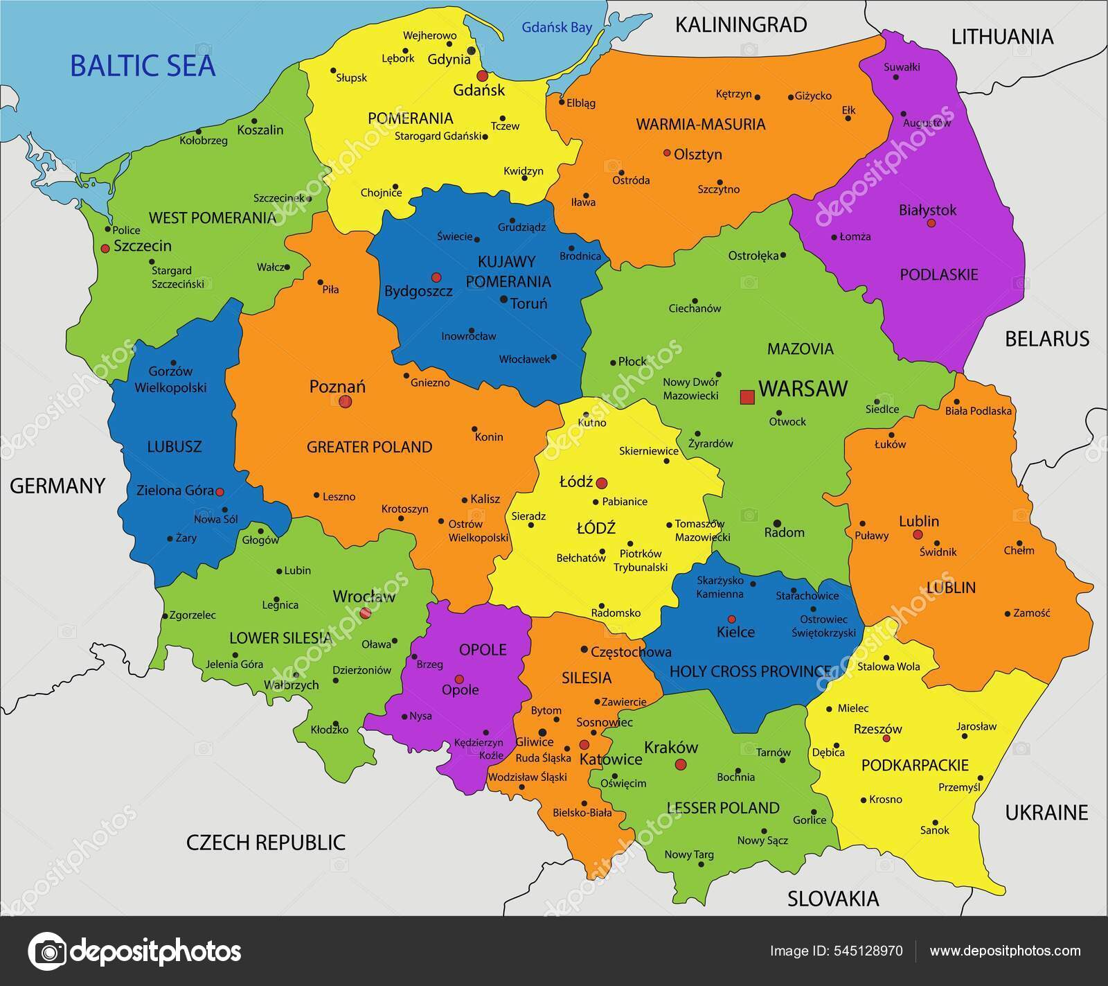 Colorful Poland Political Map Clearly Labeled Separated Layers Vector ...