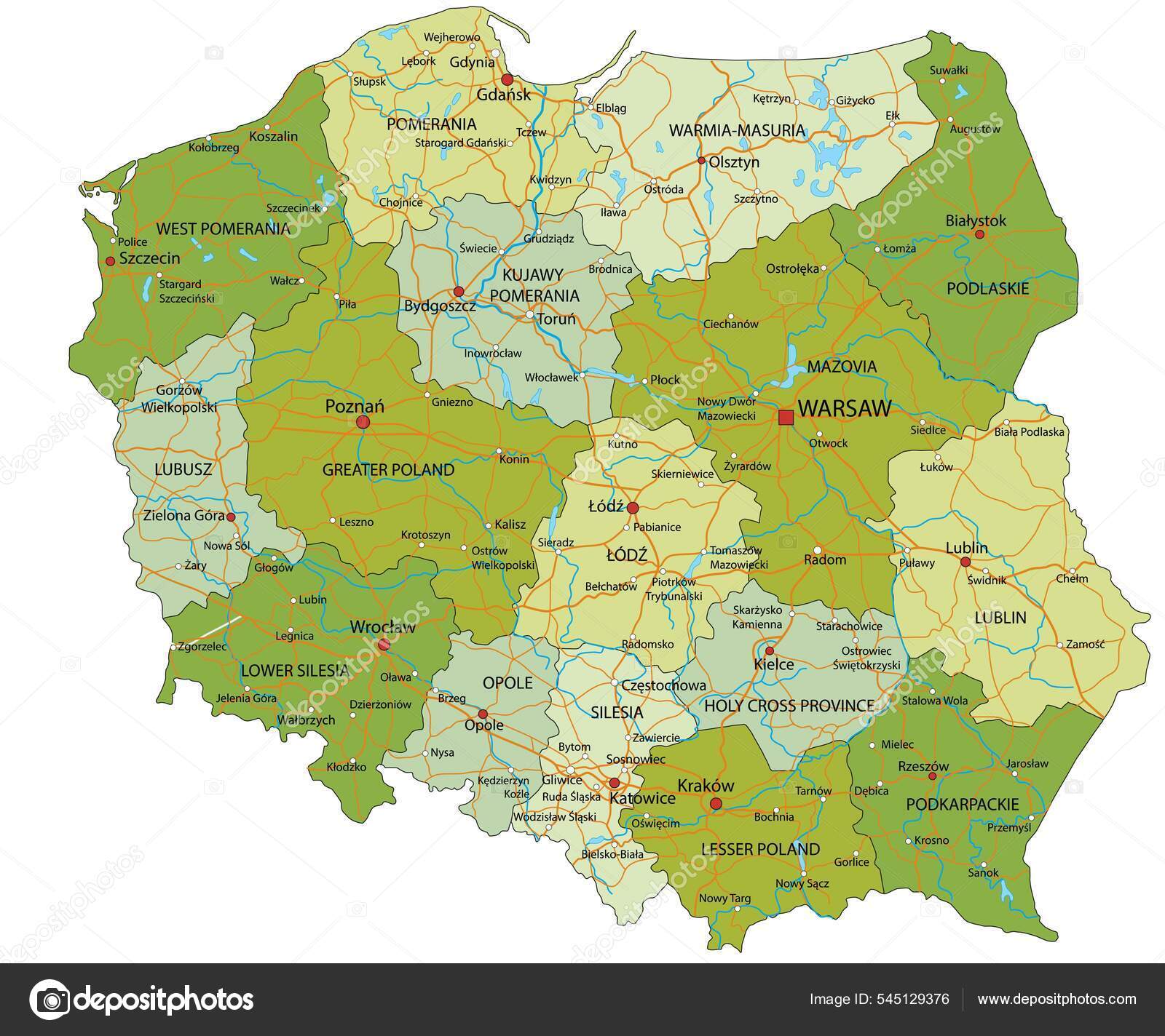 Highly Detailed Editable Political Map Separated Layers Poland Stock ...