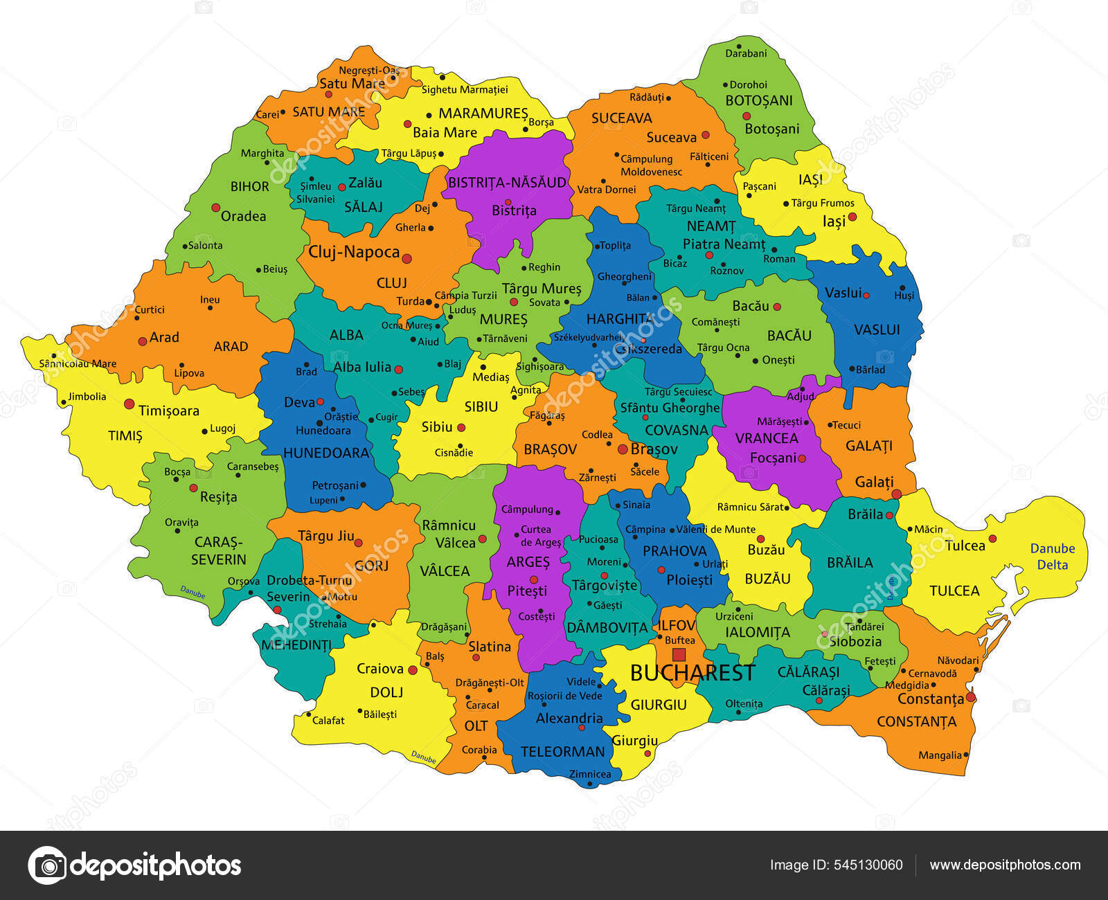 Colorido Mapa Político Rumania Con Capas Claramente Etiquetadas ...