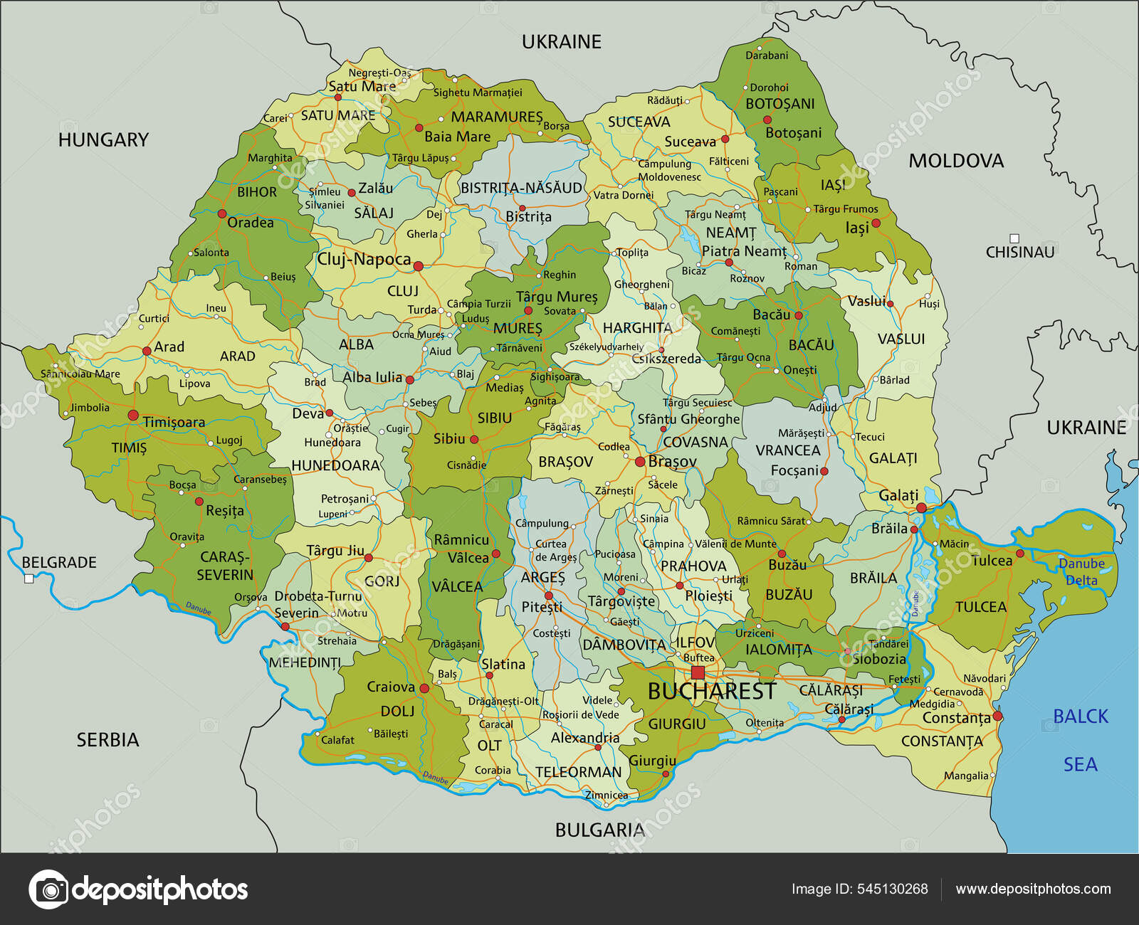 Highly Detailed Editable Political Map Separated Layers Romania Stock ...