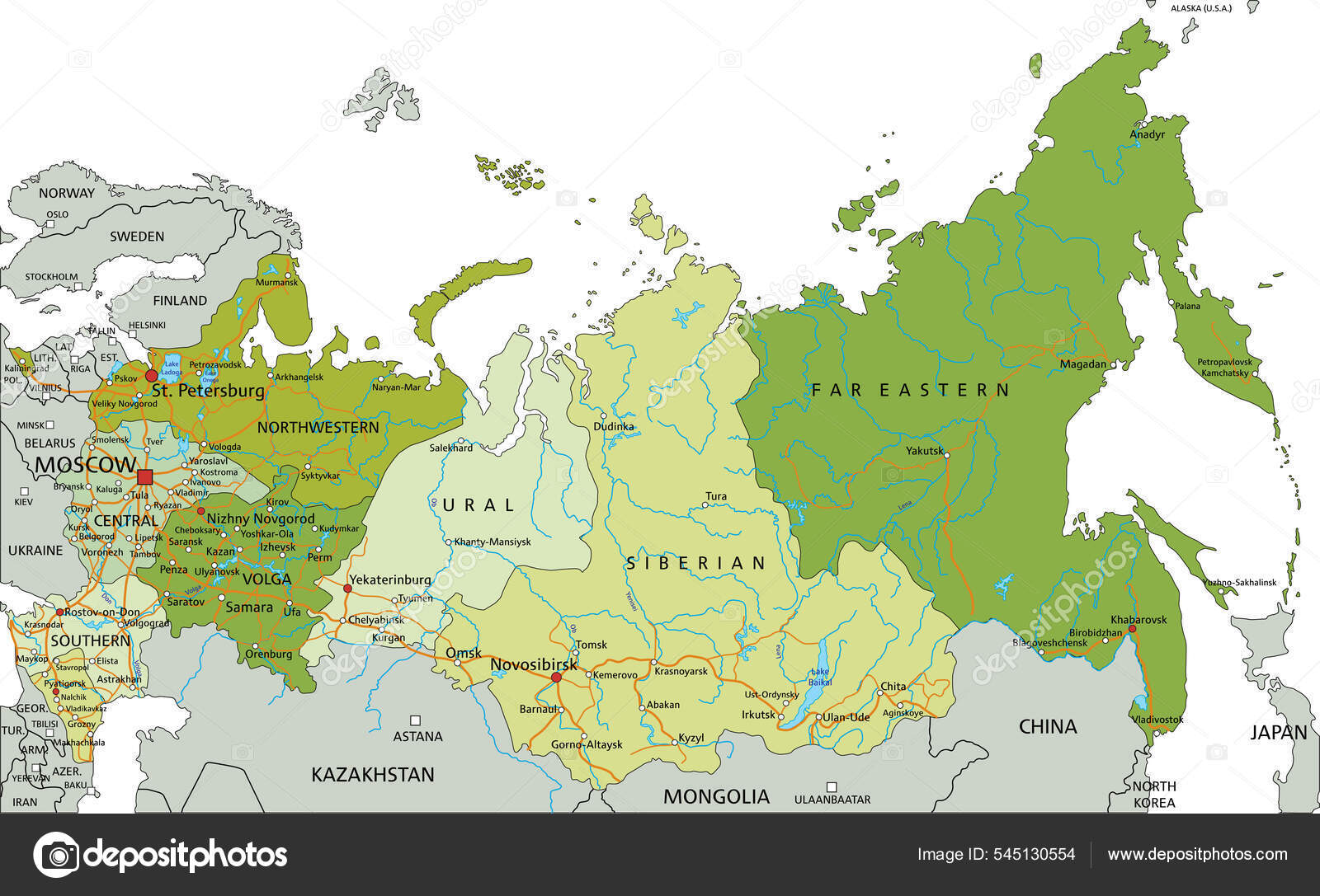 高度详细的可编辑政治地图与分离层 俄罗斯 图库矢量图©delpieroo 545130554