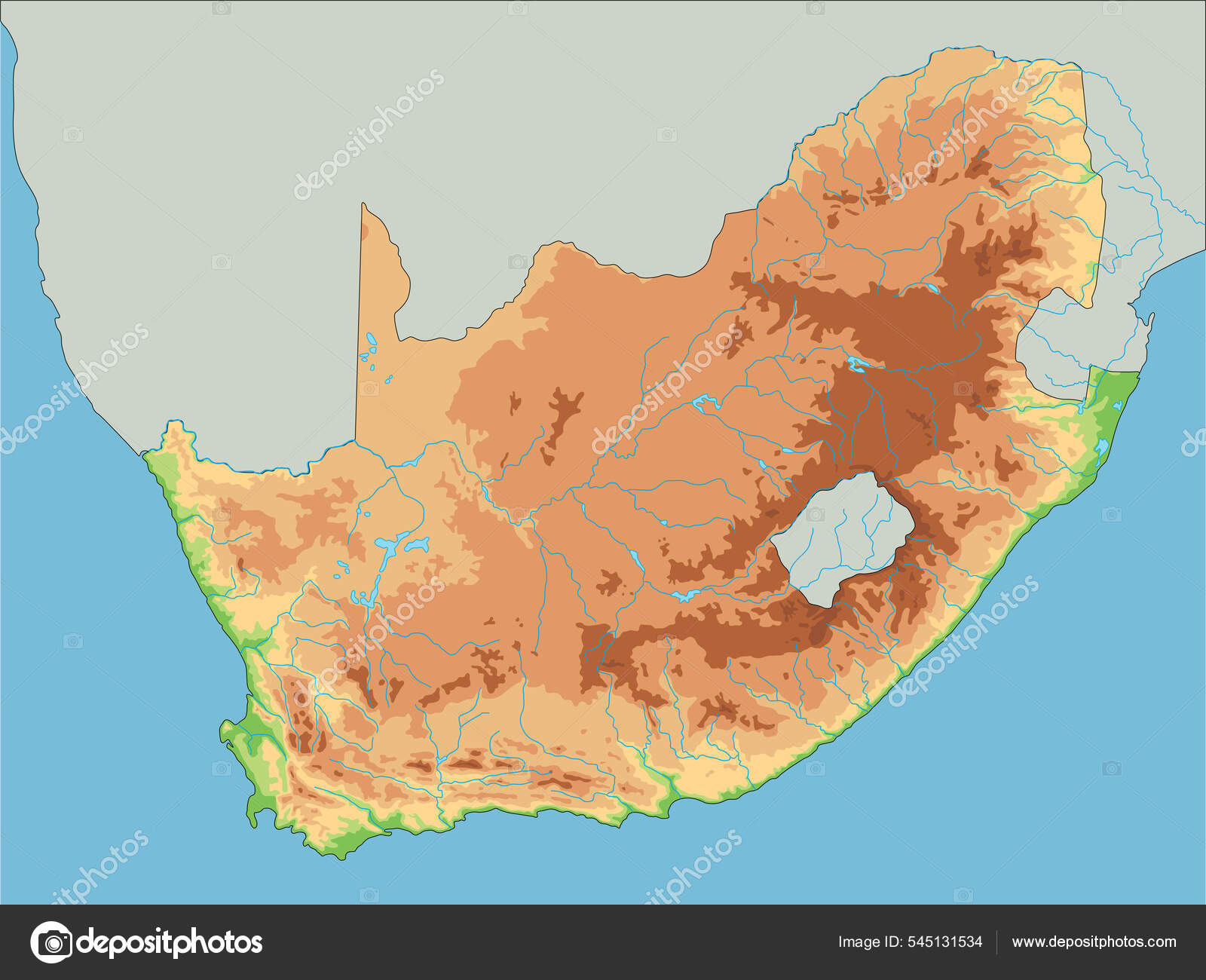 Southern Africa Physical Map
