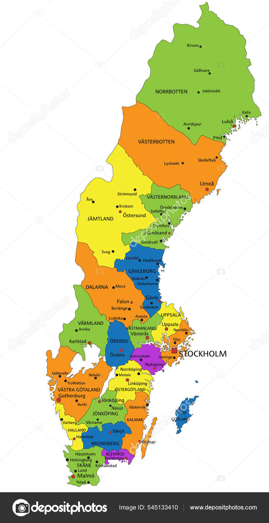Colorful Sweden Political Map Clearly Labeled Separated Layers Vector ...