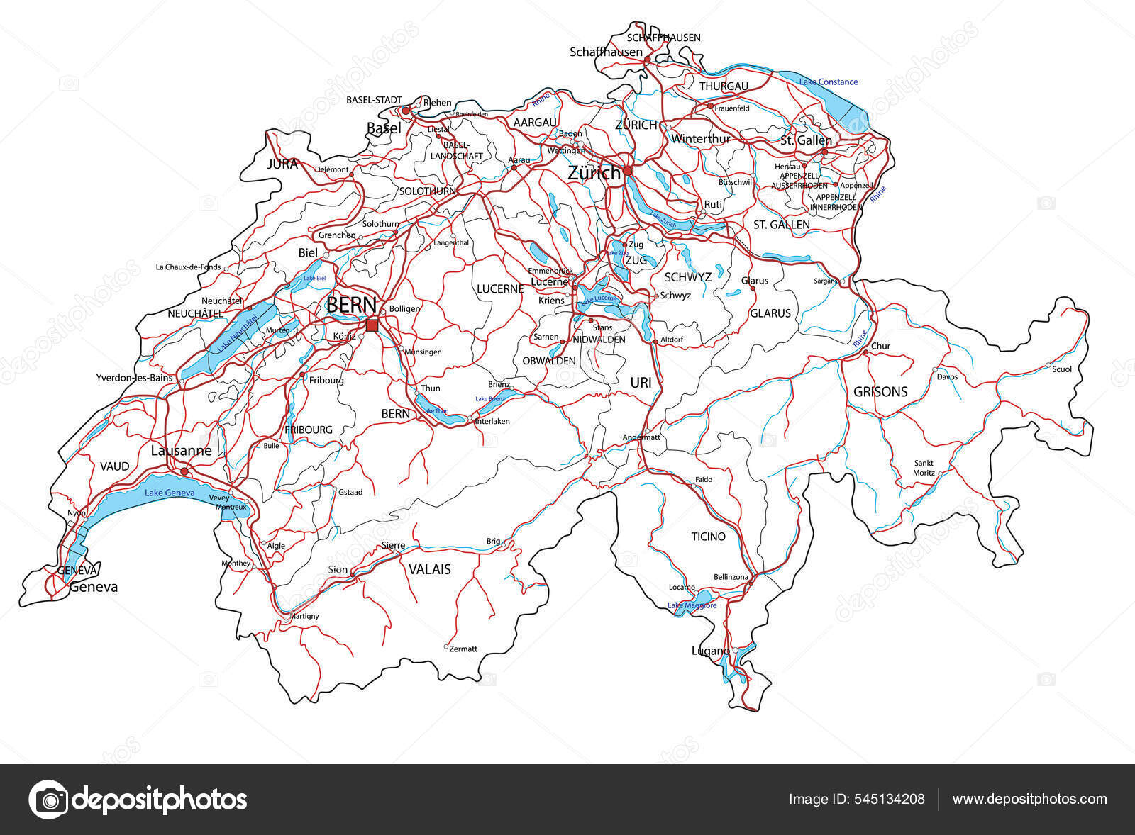 Switzerland Road Highway Map Vector Illustration Stock Vector by ...