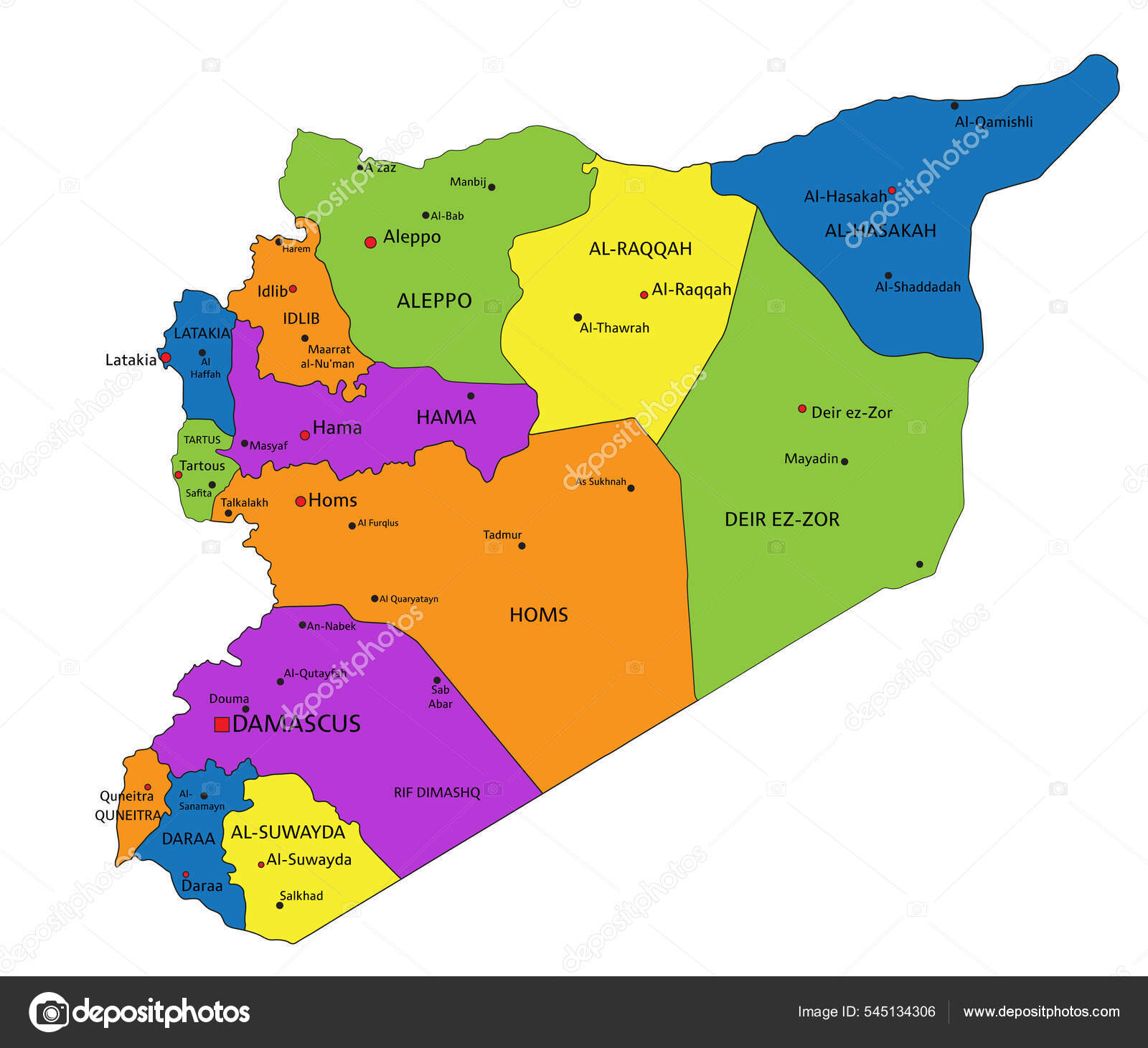 Colorful Syria Political Map Clearly Labeled Separated Layers Vector ...