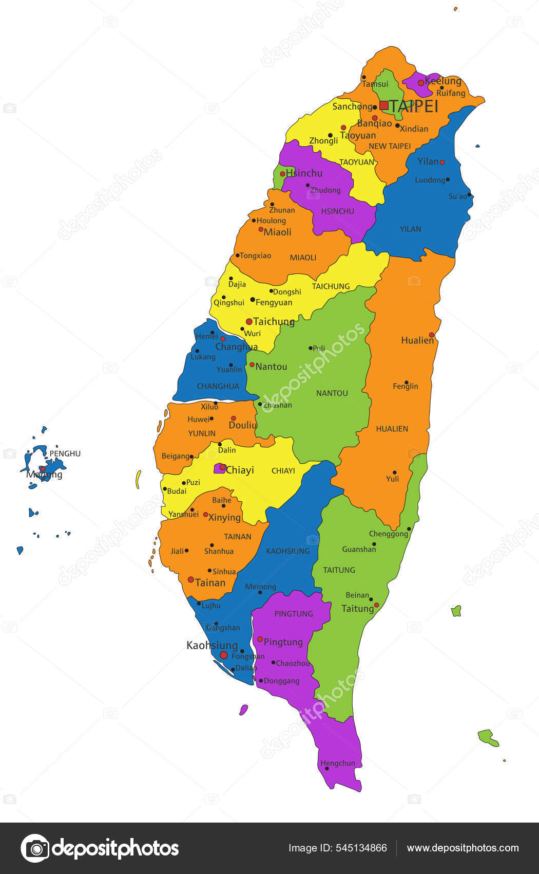 Peta Politik Taiwan Berwarna Dengan Label Yang Jelas Lapisan Yang ...