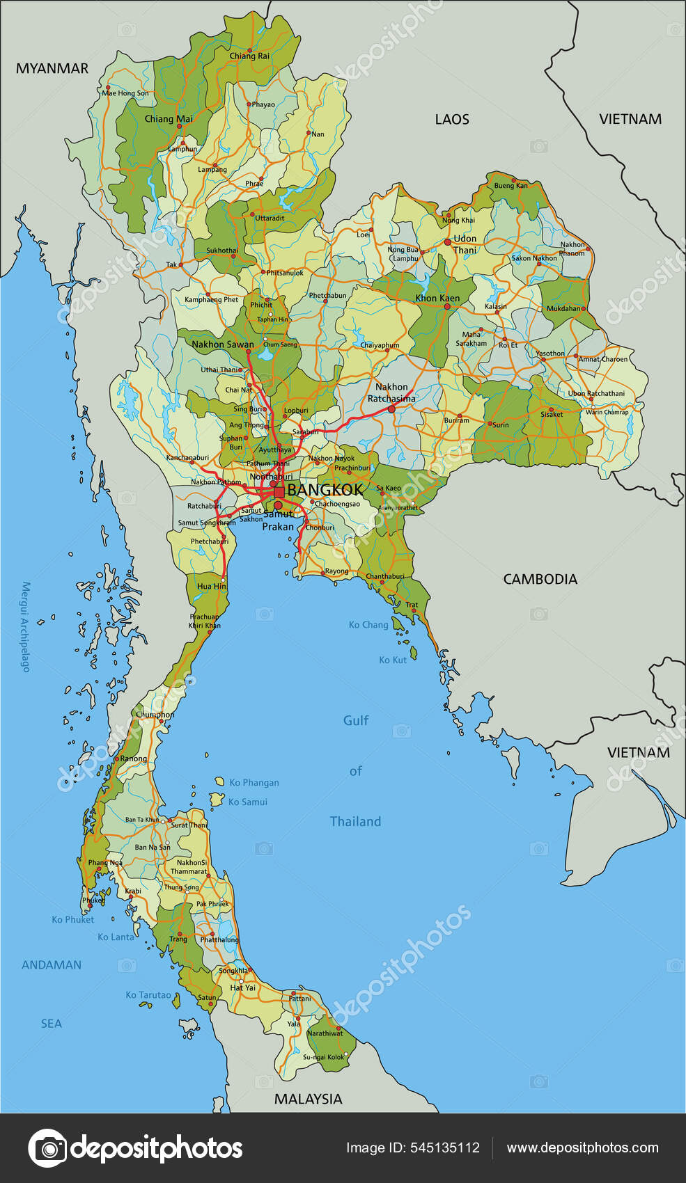 Highly Detailed Editable Political Map Separated Layers Thailand Stock ...