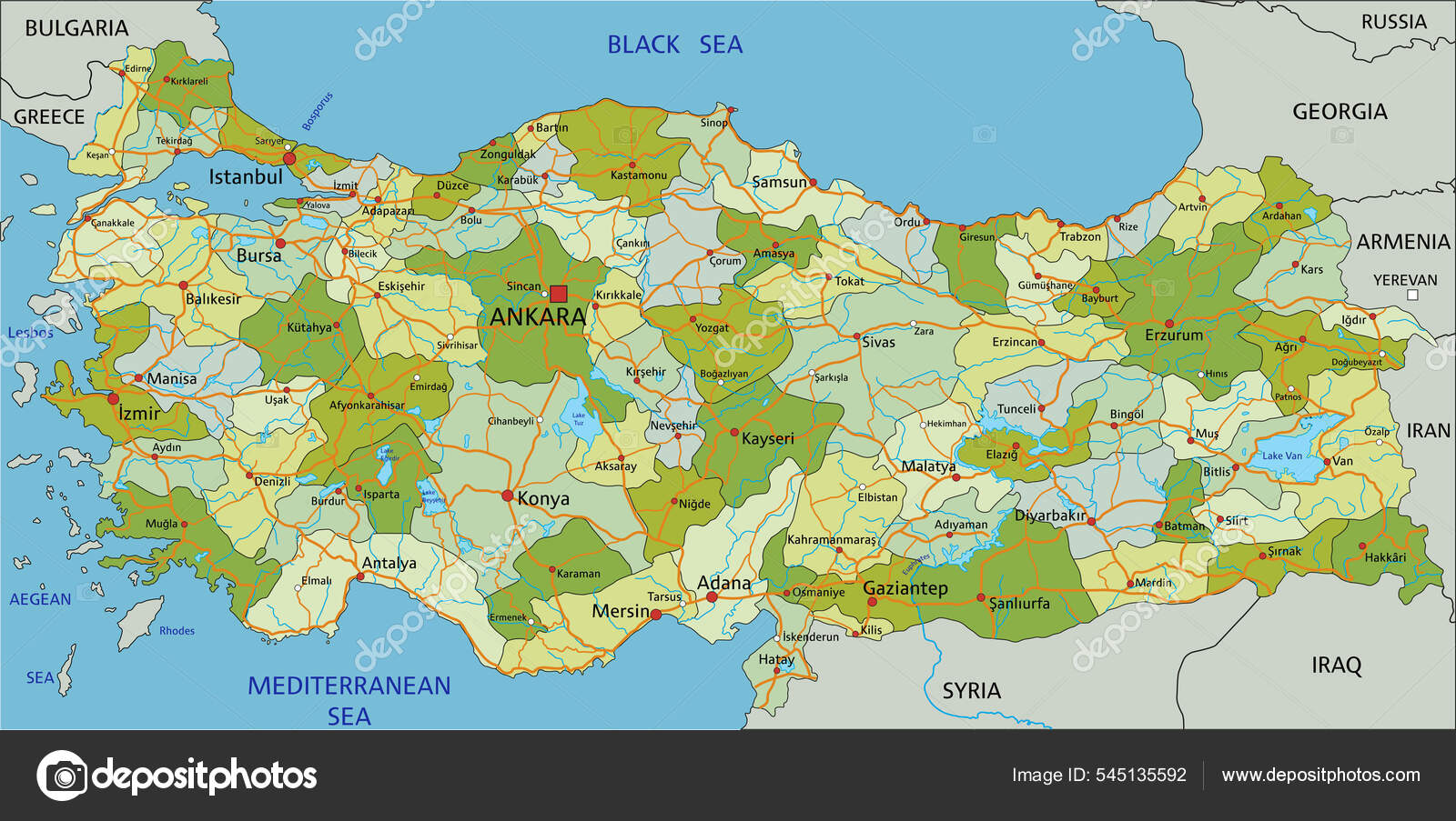 Highly Detailed Editable Political Map Separated Layers Turkey Stock ...