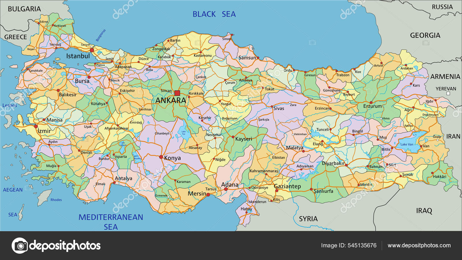 Turquía Mapa Político Editable Altamente Detallado Con Etiquetado ...