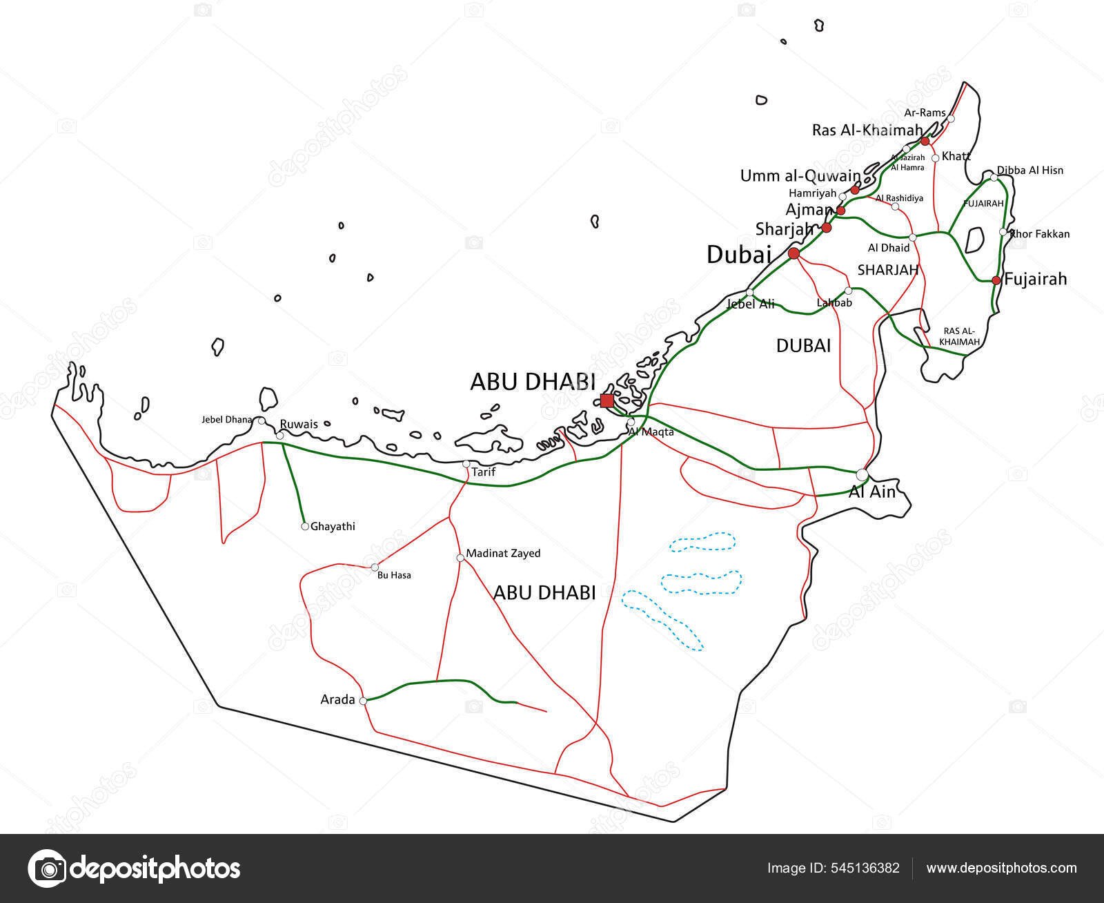 United Arab Emirates Road Highway Map Vector Illustration Stock Vector ...