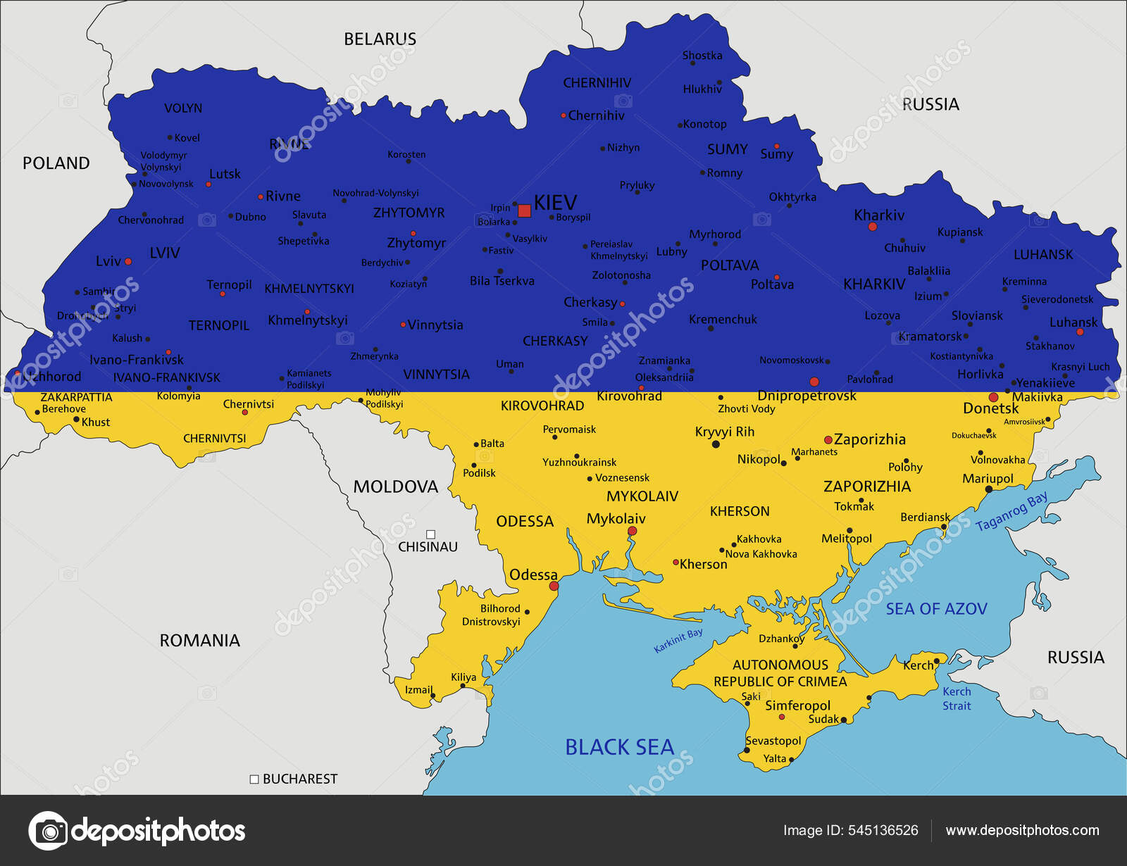 Ucrânia Mapa Político Altamente Detalhado Com Bandeira Nacional Isolada ...