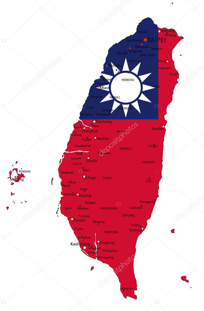 Taiwán mapa político altamente detallado con bandera nacional aislada ...