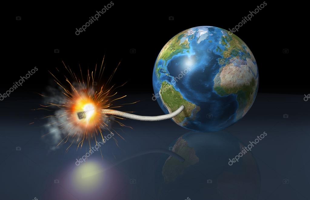 Earth globe with a fuse lighted up as it is a bomb — Stock Photo ...