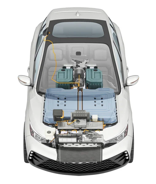 Electric Generic Car Technical Cutaway Rendering All Main Details ...