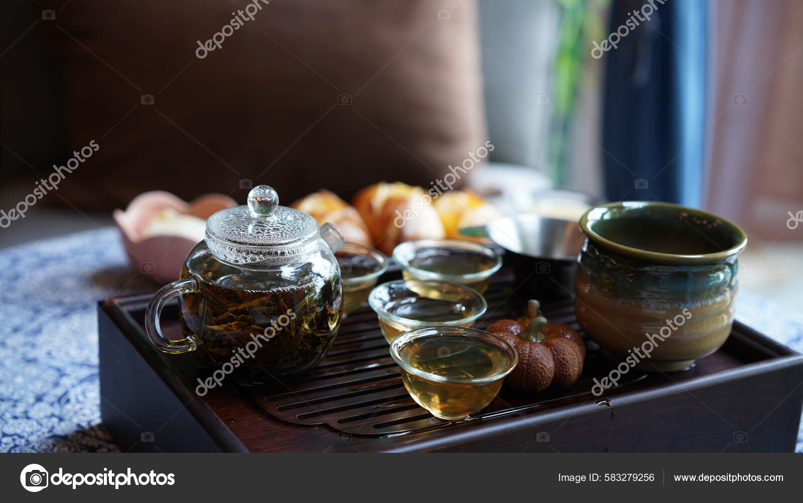 Traditional Tea Set Tray Modern Transparent Pot Clear Small Cup Stock ...