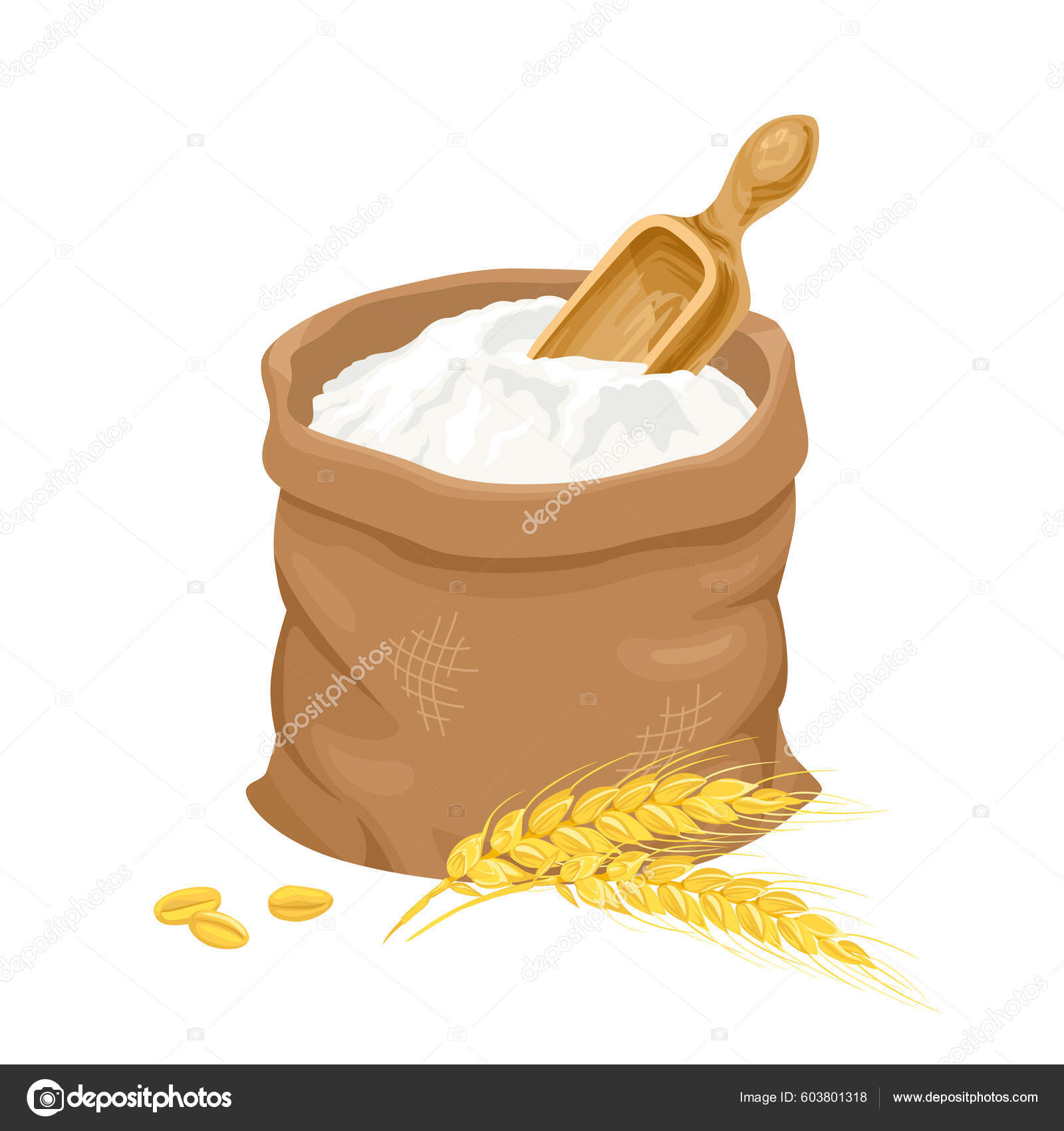 Sack Wheat Flour Golden Ears Isolated White Vector Cartoon Illustration ...
