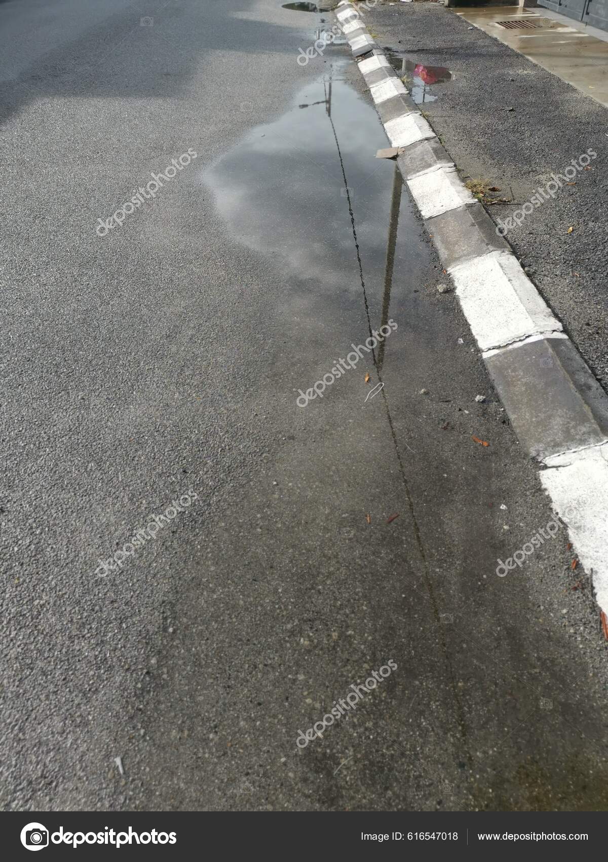 Reflective Puddle Stagnant Water Roadside Rain — Stock Photo ...