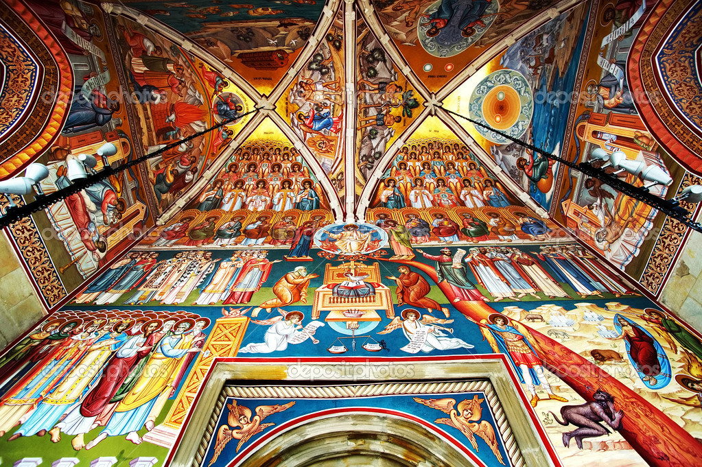Voronet Monastery painted wall, Unesco Heritage, Moldavia, Romania Stock Photo by ©rechitansorin ...