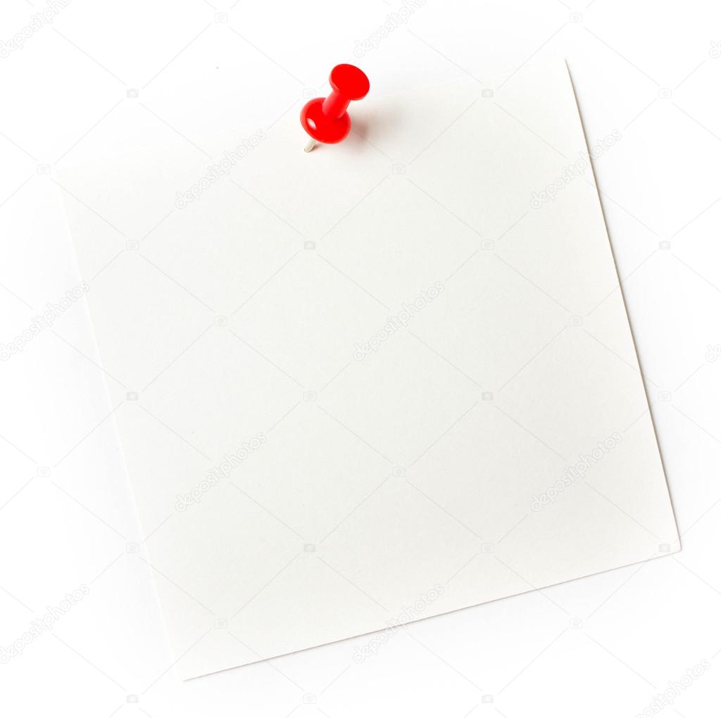 White reminder note with red pin on the white background. Stock Photo ...