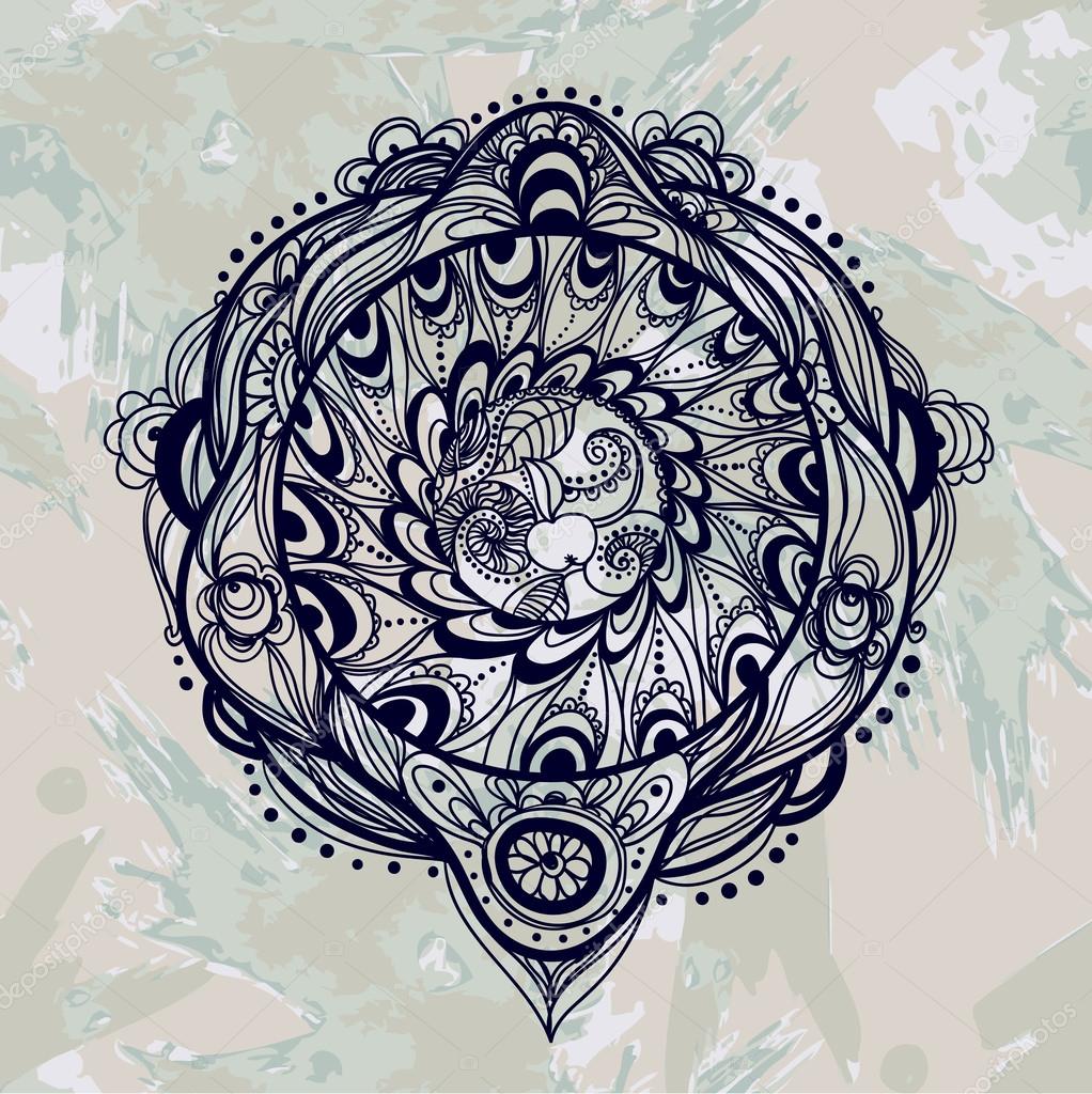 Ornamental round pattern, circle background vintage decorative frame in ...