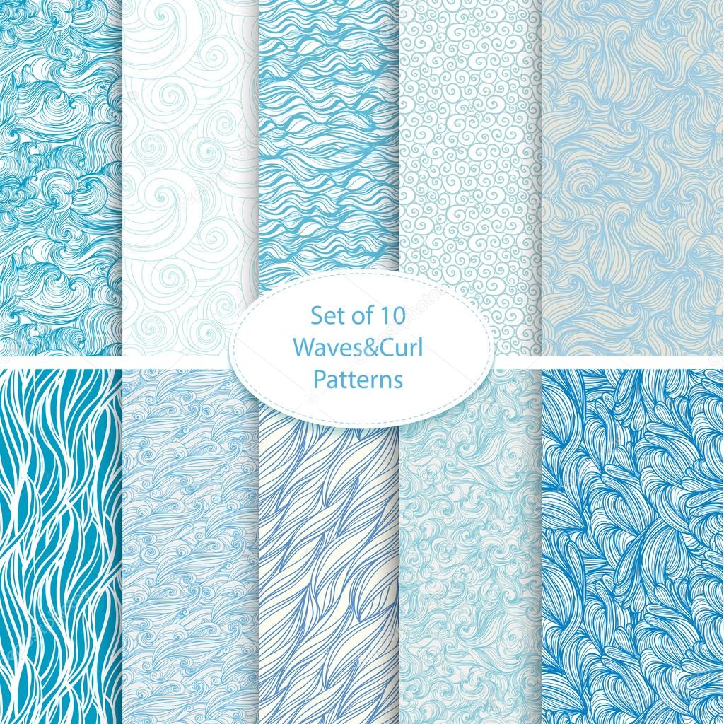 Set of 10 seamless waves and curls backgrounds — Stock Vector © Depiano ...