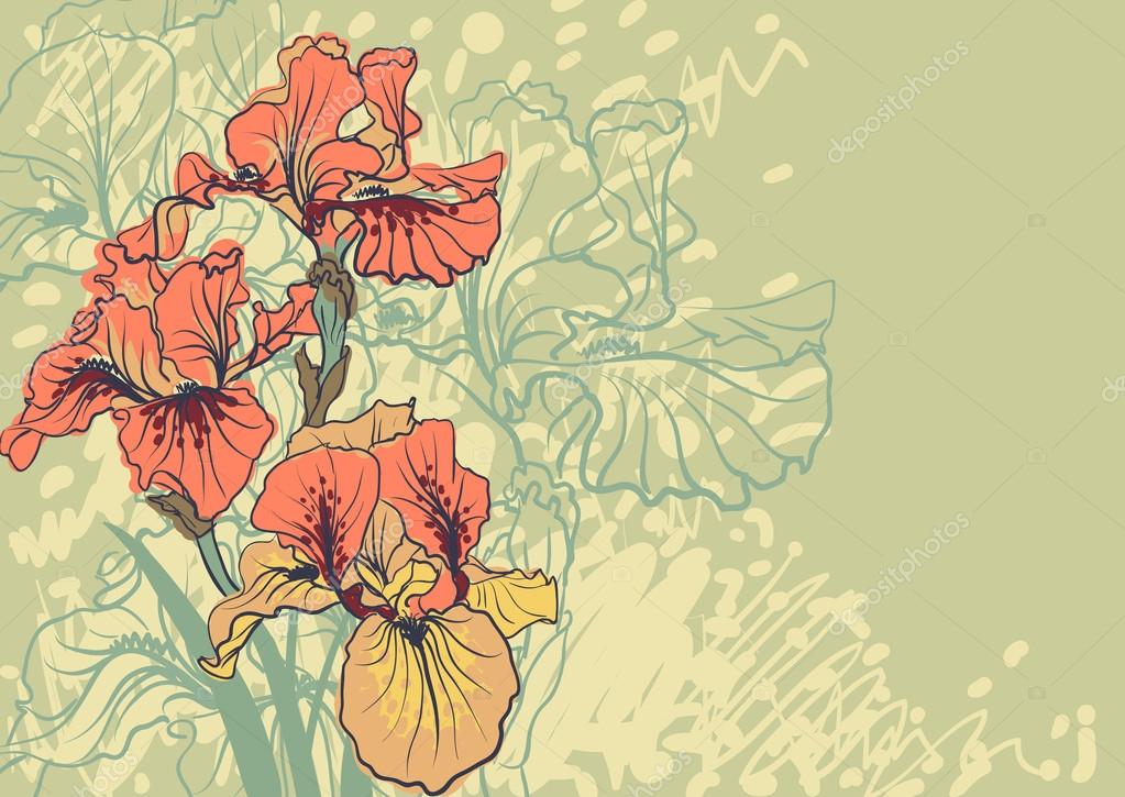 Vector decorative designs of iris flowers — Stock Vector © mamziolzi ...