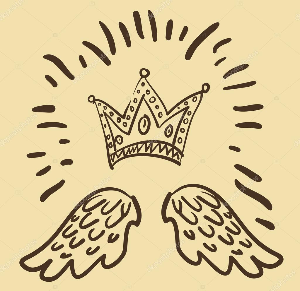 Vector illustration of royal crown and two angel wings — Stock Vector ...