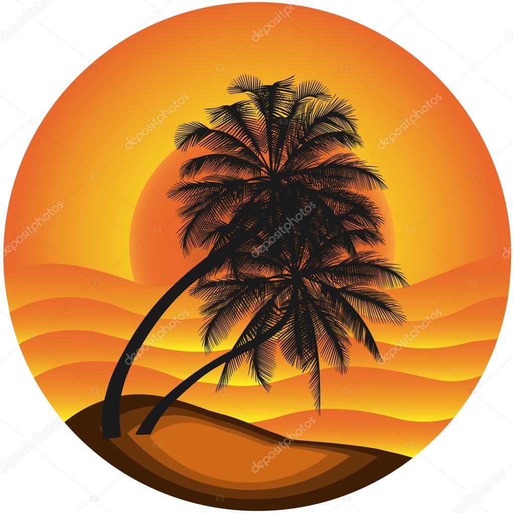 Vector illustration of a sea landscape with a palm tree — Stock Vector ...