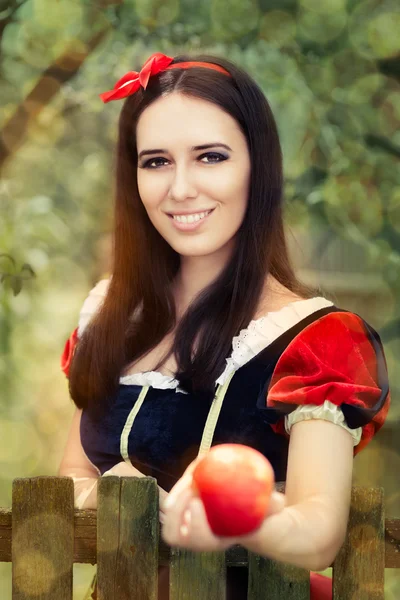 Snow White with Red Apple Fairy Tale Portrait — Stock Photo ...
