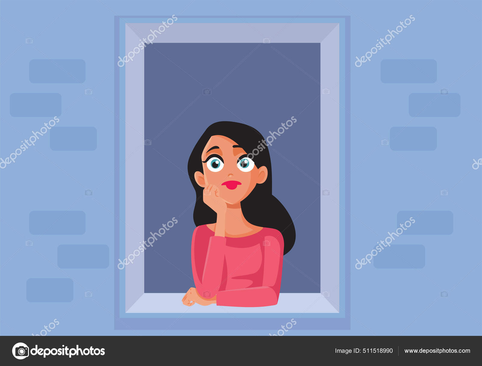 Sad Woman Sitting Window Vector Illustration Stock Vector Image by ...