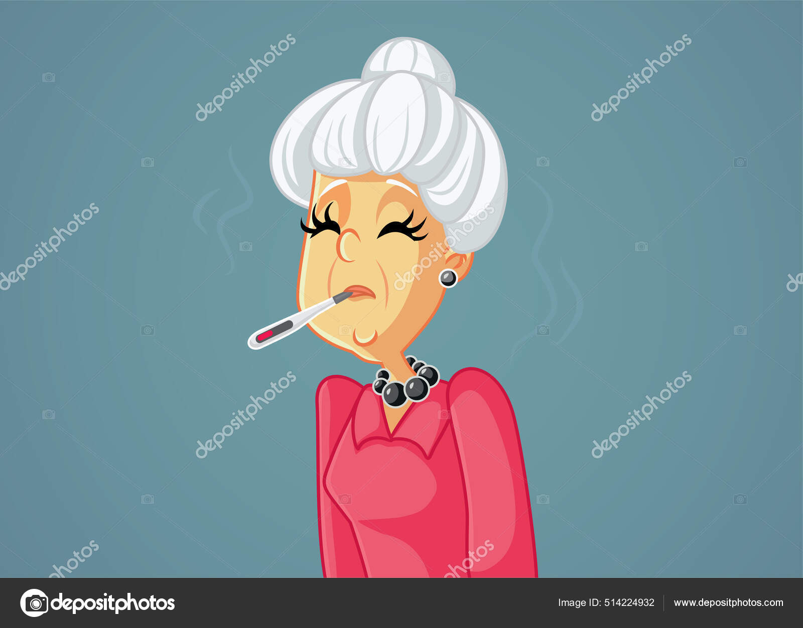 Sick Senior Having High Fever Vector Illustration Stock Vector by ...
