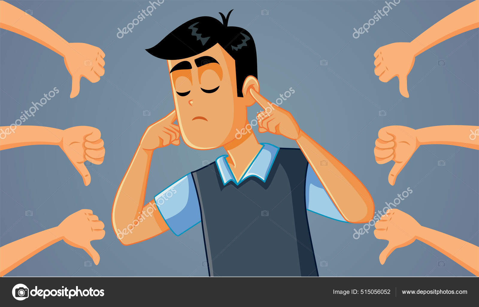 Hombre Escuchar Comentarios Negativos Vector Dibujos Animados Vector de ...