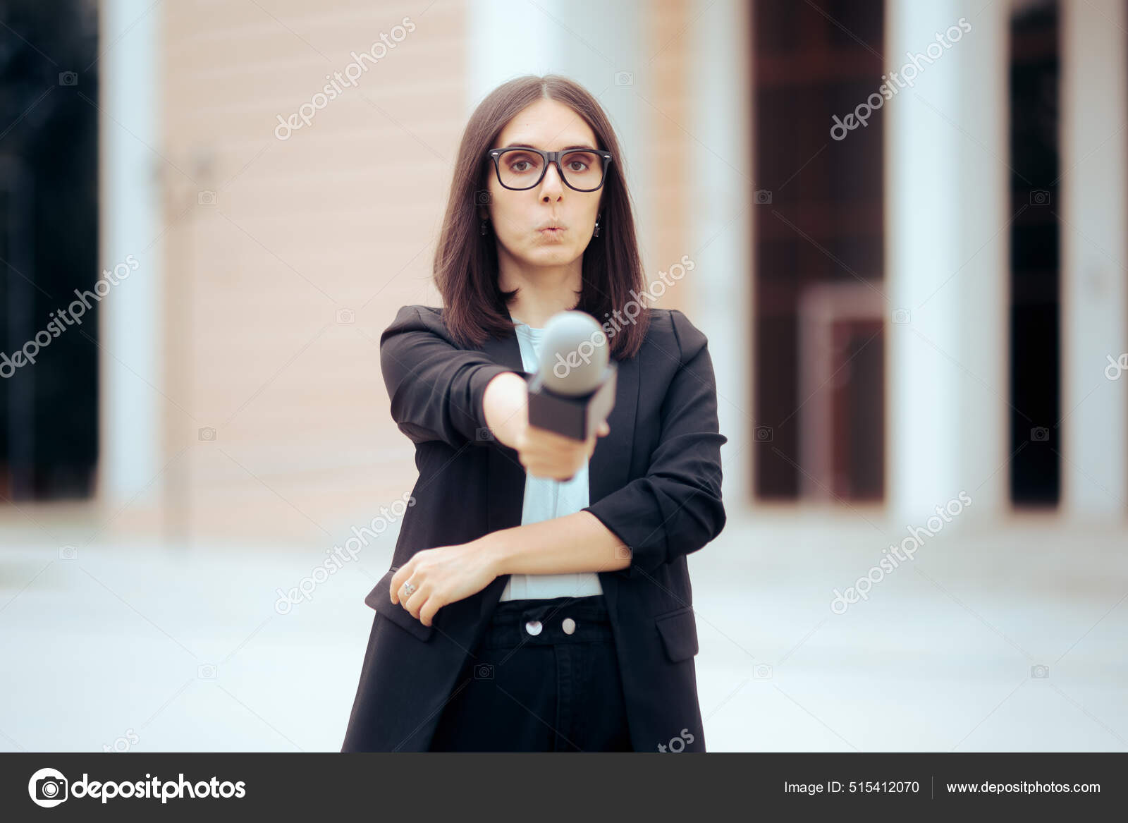 Curious Reporter Holding Microphone Asking Question — Stock Photo © nicoletaionescu #515412070