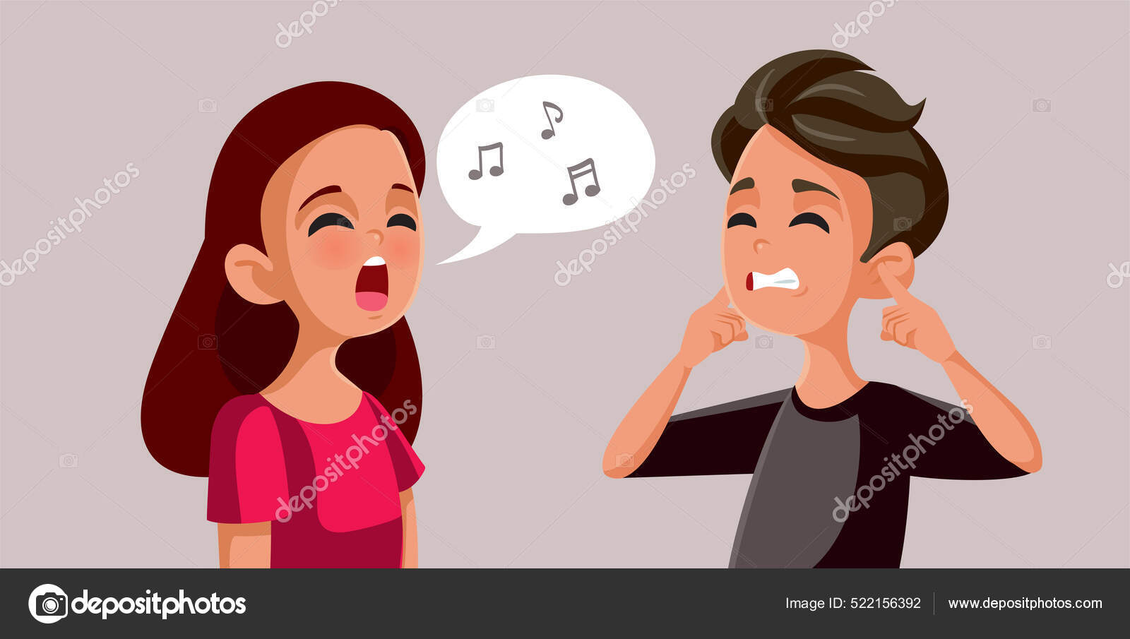 Chica Cantando Canción Horrible Molestando Amigo Vector Dibujos ...