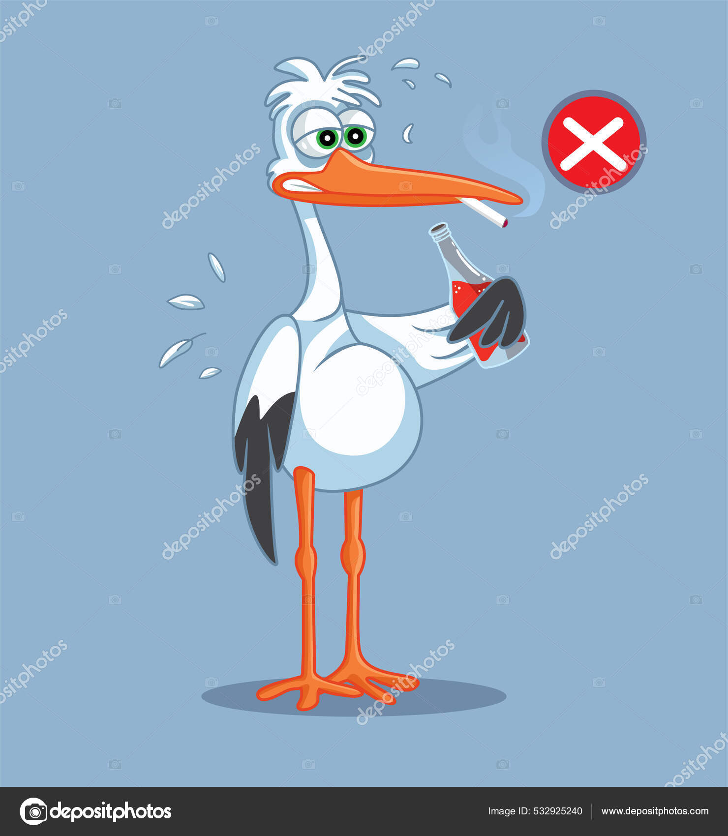 Pregnant Stork Smoking Drinking Vector Cartoon Illustration Stock ...