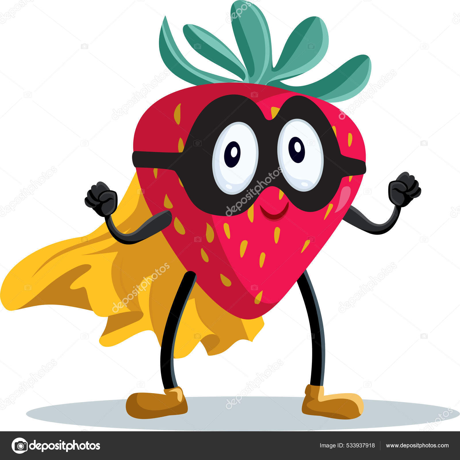 Strong Superhero Strawberry Fruit Vector Cartoon Character Stock Vector ...
