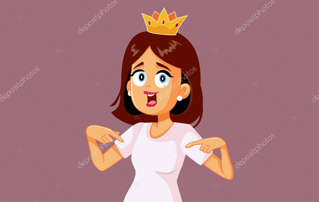 Mujer usando una corona señalando a sí misma Vector de dibujos animados ...