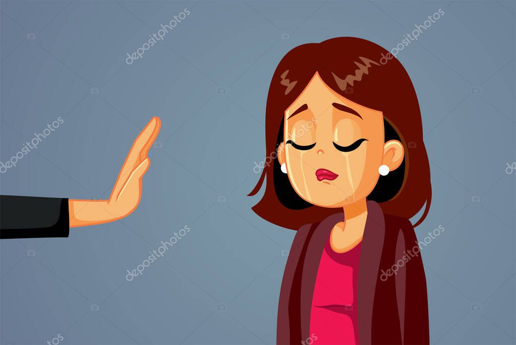 Mujer rechazada sintiéndose triste Vector Dibujos animados Ilustración 2024