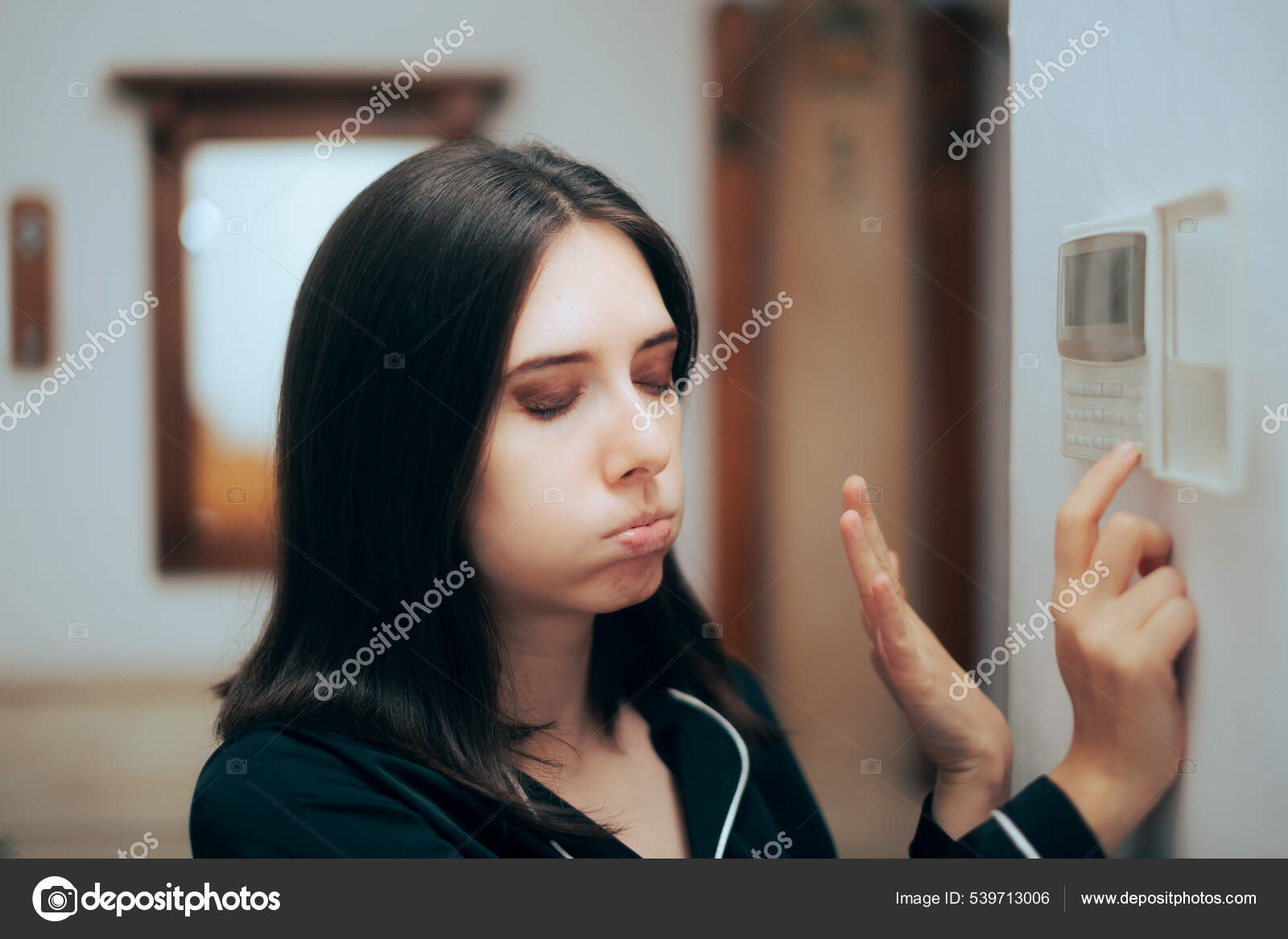 Woman Feeling Hot Setting Room Temperature Lower Stock Photo by ...