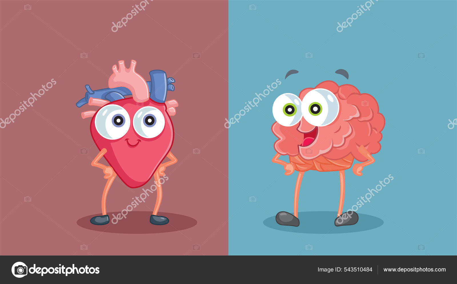 Tegneserie Smart Hjerne Heart Hjerne Vektor Tegneserie Illustration